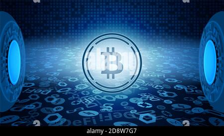 Wrapped Bitcoin WBTC token symbol of the DeFi system above the pedestal ...