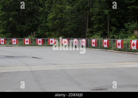 Canadian flags line a street in High River, Alta., Wednesday, May 7 ...