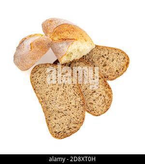 A closeup shot of a Multigrain bread sliced on a wooden board on an ...