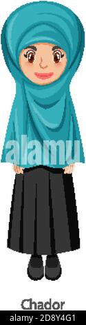 A woman wearing Chador Islamic traditional veil cartoon character ...