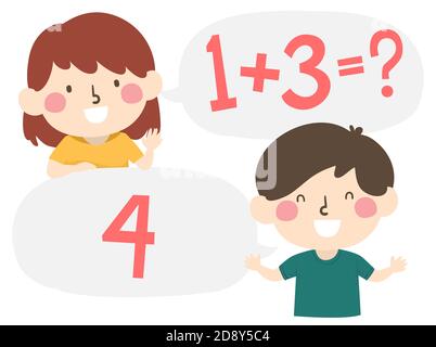 Illustration of a Kid Boy Answering Math Questions on Flash Cards Shown ...