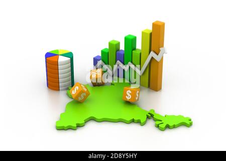 Digital illustration of business graph with India map Stock Photo - Alamy