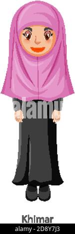 A woman wearing Khimar Islamic traditional veil cartoon character ...