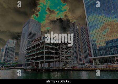 City distorted perspective. Abstract background of sci-fi city Stock ...