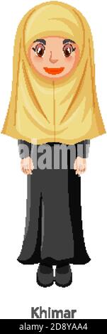 A woman wearing Khimar Islamic traditional veil cartoon character ...