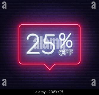 25 percent sale neon sign on brick wall background Stock Vector Image ...