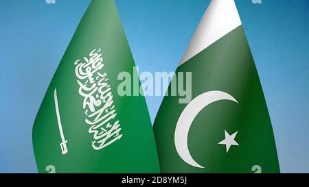 Saudi Arabia and Pakistan flags. 3D Waving flag design. Pakistan Saudi ...