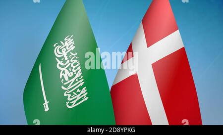 Denmark and Saudi Arabia flags together relations textile cloth fabric ...