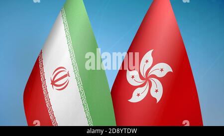 Hong Kong and Iran two flags textile cloth 3D rendering Stock Photo - Alamy