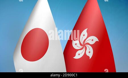 Flags of Hong Kong and Japan on cracked surface - politics ...