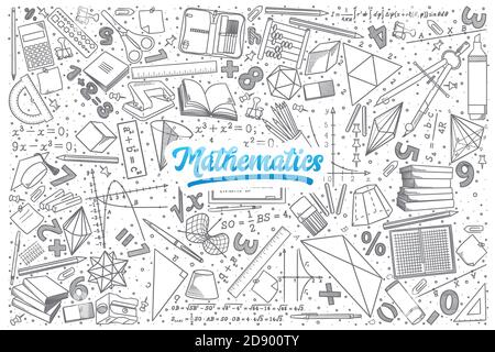 Hand drawn mathematics doodle set. Lettering - Mathematics Stock Photo ...