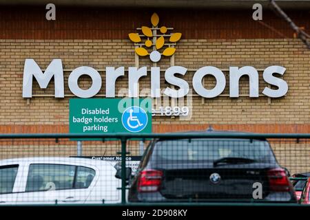 Morrisons supermarket logo seen outside one of its store in London ...