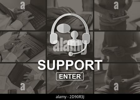 Support concept illustrated by pictures on background Stock Photo - Alamy