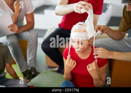 A bandage wrapped around a young woman's chest after a double ...