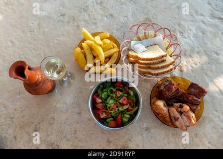Traditional Cypriot Souvlakia barbecued meal consisting of pork and ...