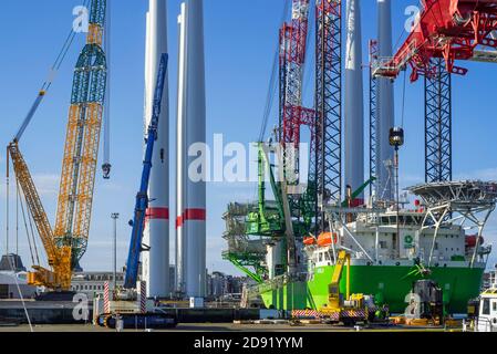The wind turbine installation vessel, Sea Installer, on Race Bank ...