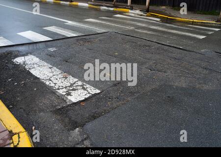 Partial repair crosswalk. Preparation for cladding of bad roads Stock ...