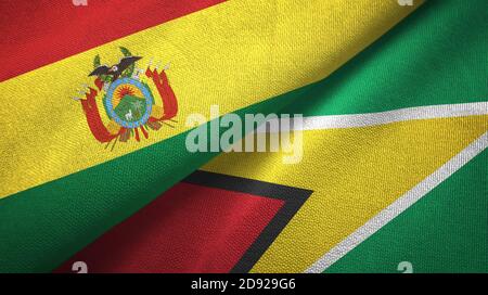 Guyana and Bolivia two flags textile cloth, fabric texture Stock Photo ...