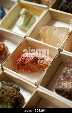 Collection of minerals in cardboard boxes Stock Photo - Alamy