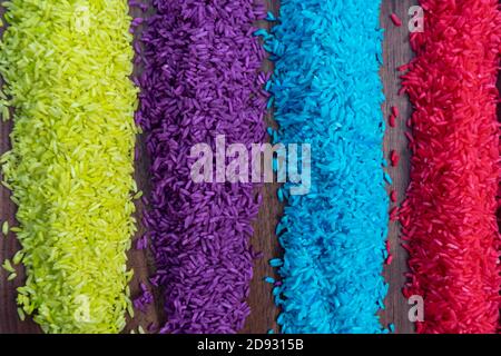 Bright colored rainbow rice for sensory bins. Kids crafts and ...