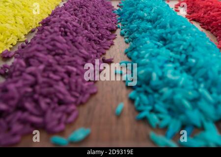 Bright colored rainbow rice for sensory bins. Kids crafts and ...
