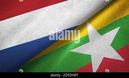 Myanmar and Netherlands two flags textile cloth, fabric texture Stock ...