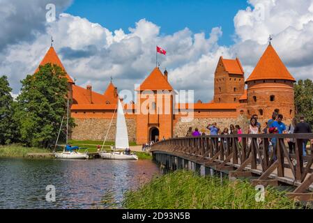 Trakai Island castle on the lake, landmark in Lithuania. Traku salos ...