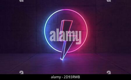 The concept of circle and thunderbolt figures concrete wall background ...