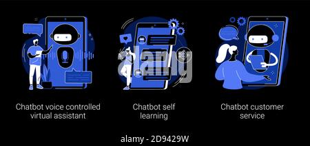 Smartphone voice application abstract concept vector illustration set. Chatbot voice controlled ...