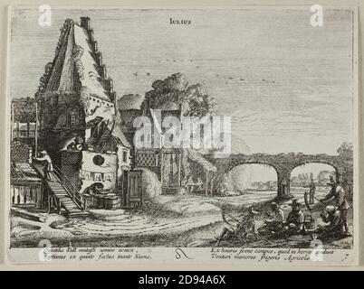 Figuren bij een waterput en een boerderij, bij een ruïne Stock Photo ...