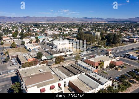 Aerial view of Main and Broadway in downtown Santa Maria, California ...