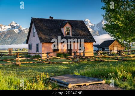 Rustic building, part of the historic Morman Row homestead in Antelope ...