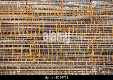 Circular mesh reinforcement for columns of new building. Round column ...