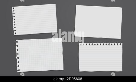 Set of crumple white note, notebook paper pieces with sticky tape stuck ...