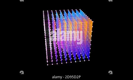 Colored 3D wireframe cube of lines and dots. 3d rendering Stock Photo ...