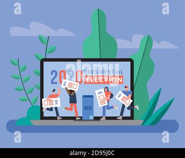 group of voters with voting cards and box election day scene vector ...