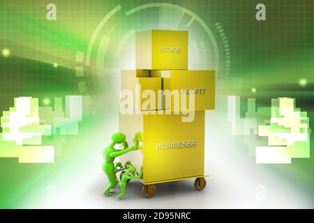 Person pushing a box - isolated over a color background. Teamwork ...