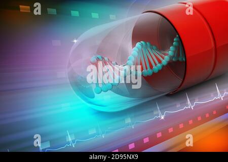 3d illustration of Dna inside the capsule Stock Photo - Alamy