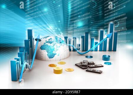 3d multi use Render Business Graph with earth Stock Photo - Alamy