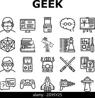 Geek, Nerd And Gamer Collection Icons Set Vector Stock Vector Image ...