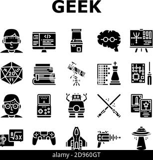 Geek, Nerd And Gamer Collection Icons Set Vector Stock Vector Image ...