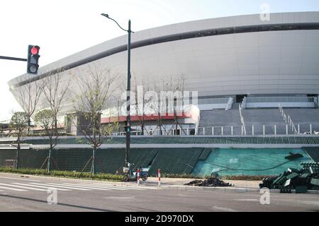 The exterior view of the newly constructed Pudong Football Stadium ...