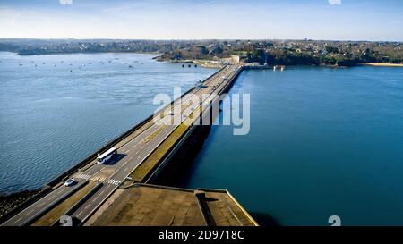 La Richardais (Brittany, north-western France): aerial view of the dam ...