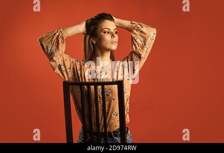 Languid look. Relaxed pose. Just relaxing. Woman beautiful face. Female ...