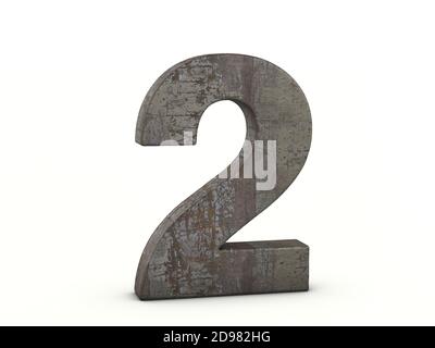 Rusty metal number two on a white background. 3d illustration Stock ...