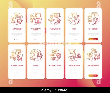 Thinking and creativity onboarding mobile app page screen with concepts ...