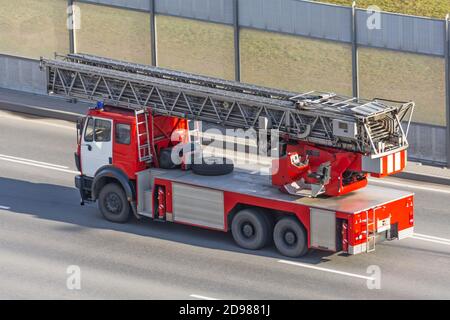 Retractable ladder on a fire truck Kamaz with a control panel for ...