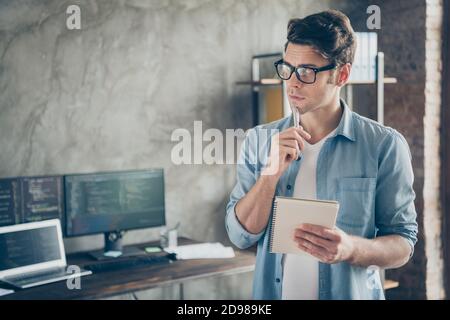 Portrait of attractive creative clever minded girl writing essay task ...