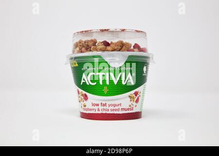 Activia Raspberry Chia Breakfast Pot Stock Photo - Alamy