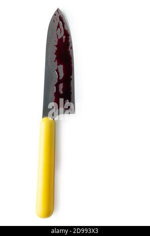 Bloody kitchen knife isolated on white background Stock Photo - Alamy